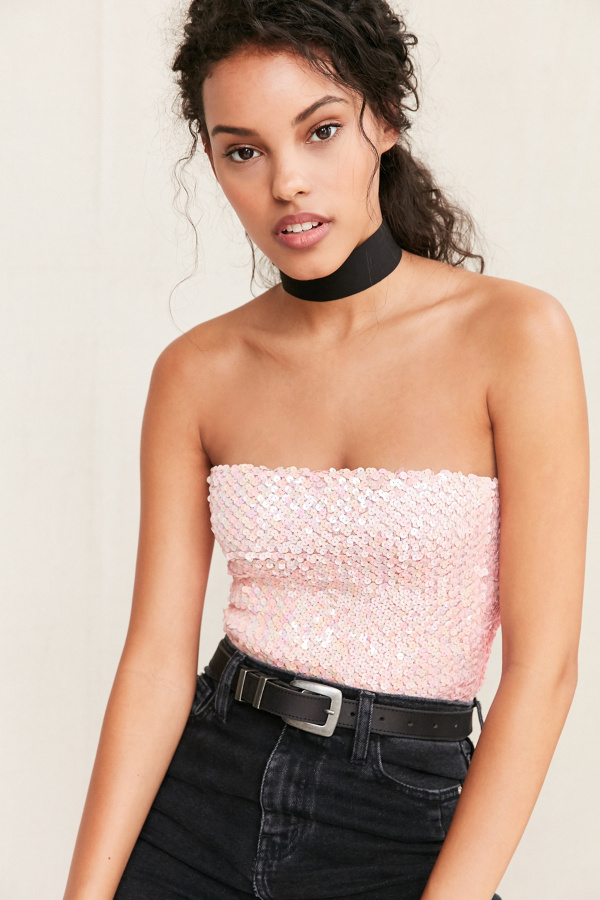 Vintage Pink Sequin Tube Top | Urban Outfitters
