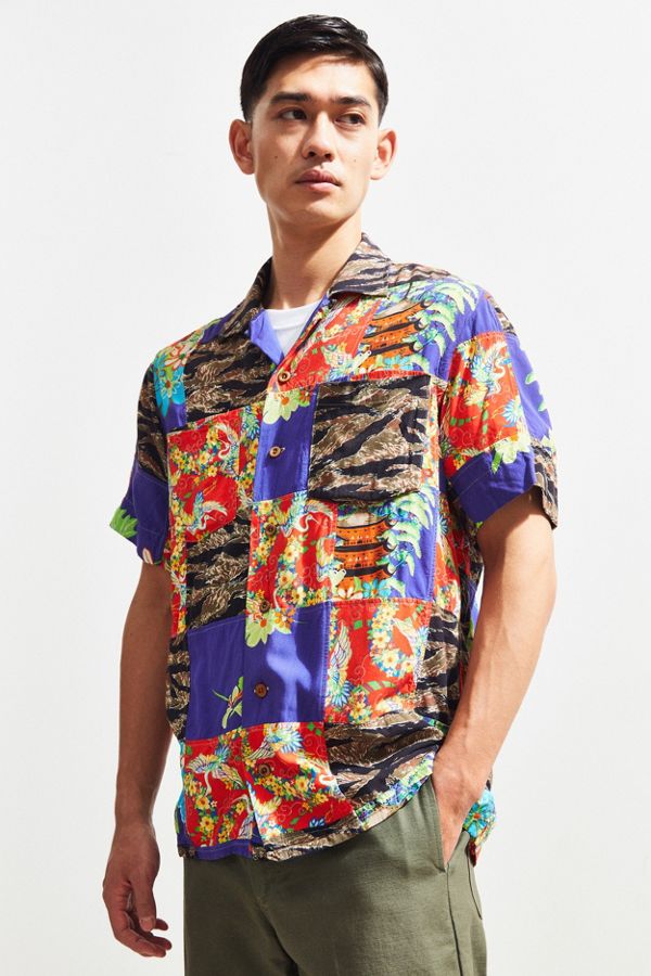 Polo Ralph Lauren Tiger Patchwork Rayon Short Sleeve Button-Down Shirt ...