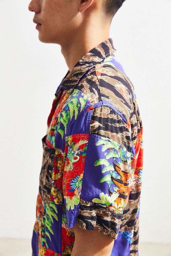 Polo Ralph Lauren Tiger Patchwork Rayon Short Sleeve Button-Down Shirt ...