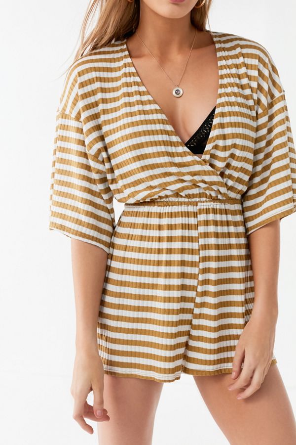UO Ribbed Knit Surplice Romper | Urban Outfitters