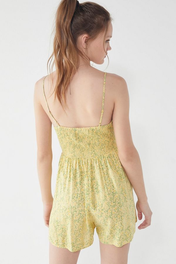 UO Poppy Sweetheart Button-Down Romper | Urban Outfitters
