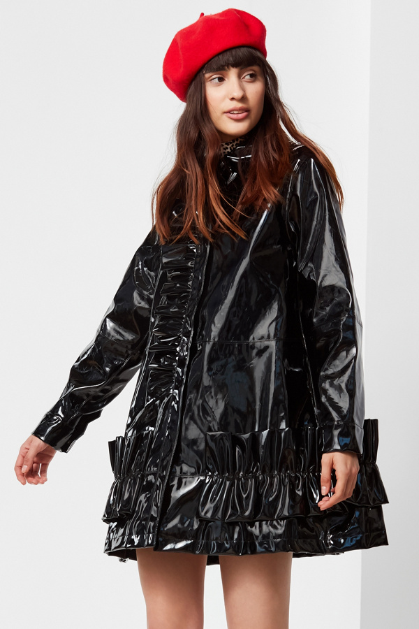 NICOPANDA Frilly Patent Rain Coat | Urban Outfitters