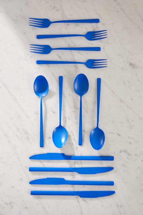 12-Piece Matte Blue Flatware Set | Urban Outfitters