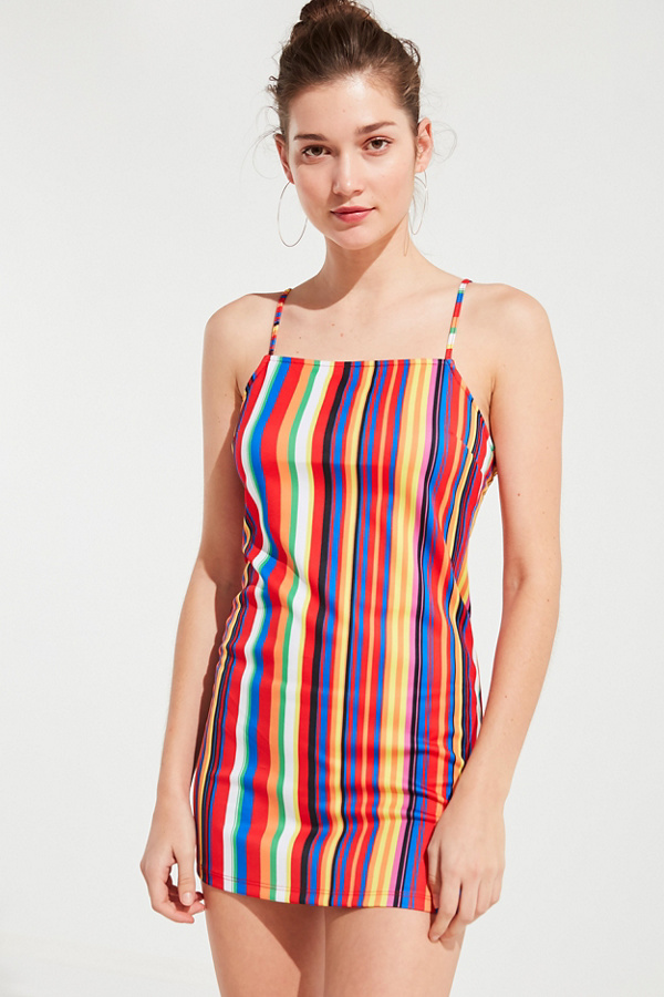 UO Rainbow Striped Mini Dress | Urban Outfitters