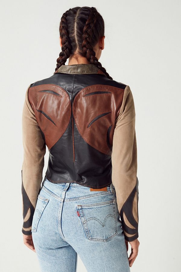 UO Leather Colorblock Jacket | Urban Outfitters