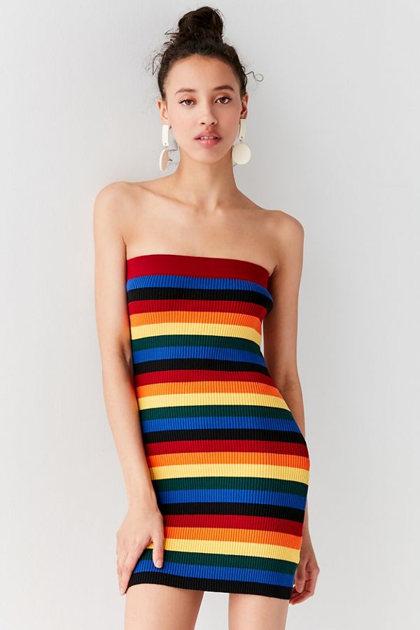 UO Rainbow Striped Tube Mini Dress | Urban Outfitters