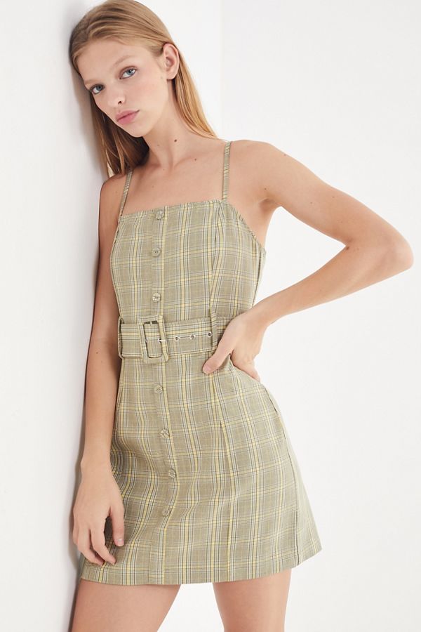UO Belted Gingham Button-Down Mini Dress | Urban Outfitters