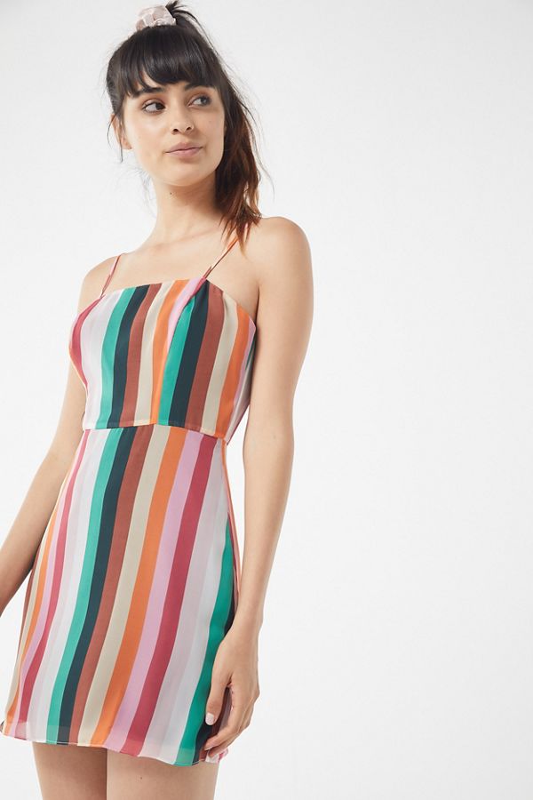 UO Vertical Rainbow Striped Mini Dress | Urban Outfitters