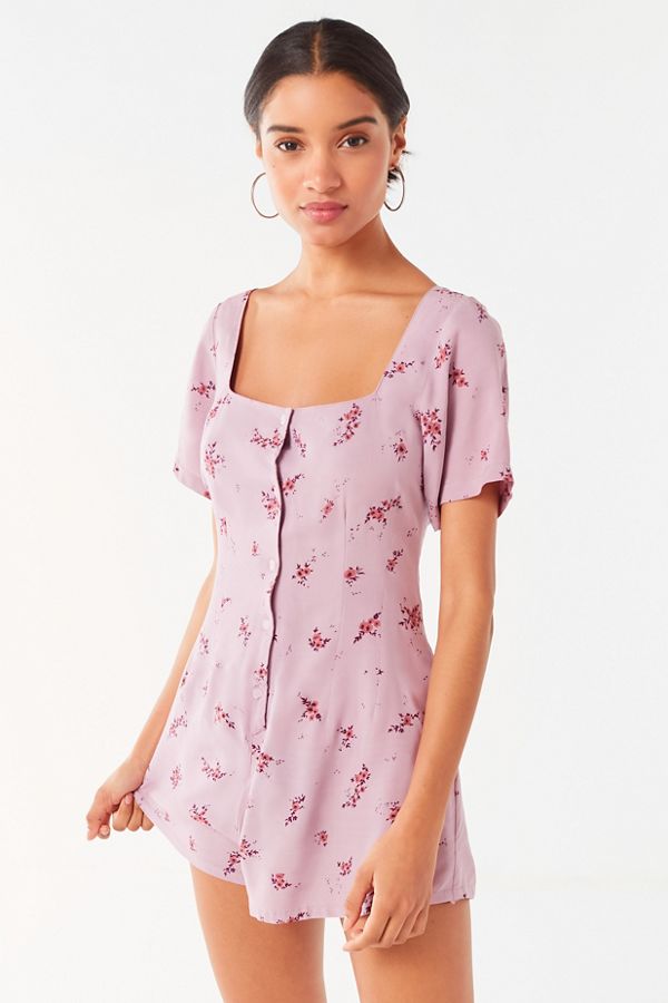Motel Square-Neck Button-Down Romper | Urban Outfitters