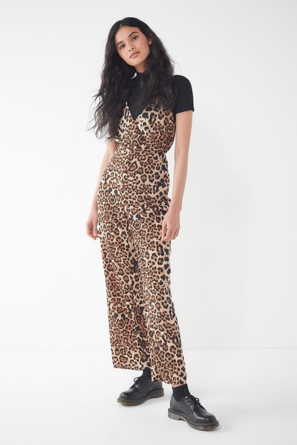 Uo Leopard Print Surplice Jumpsuit Urban Outfitters