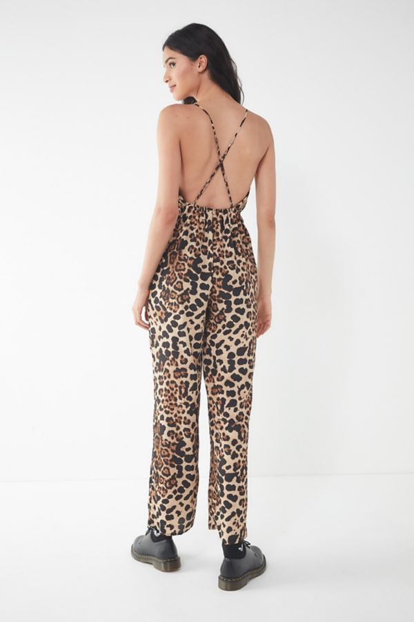 Uo Leopard Print Surplice Jumpsuit Urban Outfitters