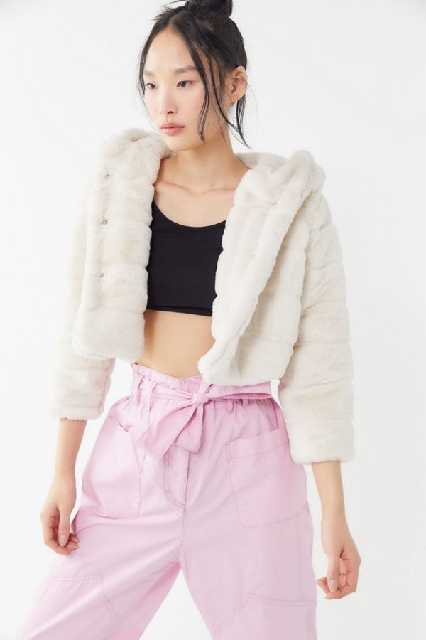 Apparis Alexandra Faux Fur Hooded Cropped Coat | Urban Outfitters